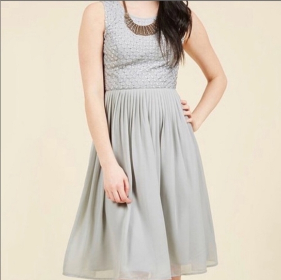 Modcloth | Dresses | Geode Gray Pleated Party Dress | Poshmark